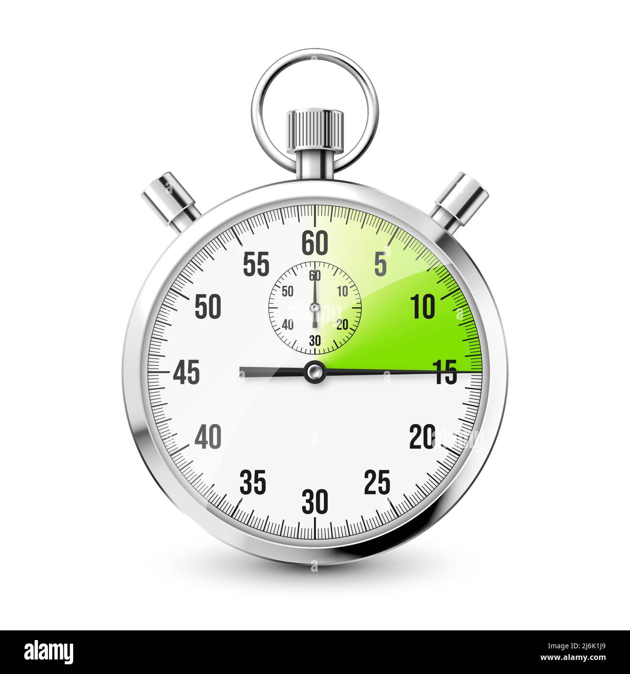 Realistic classic stopwatch icon. Shiny metal chronometer, time counter ...