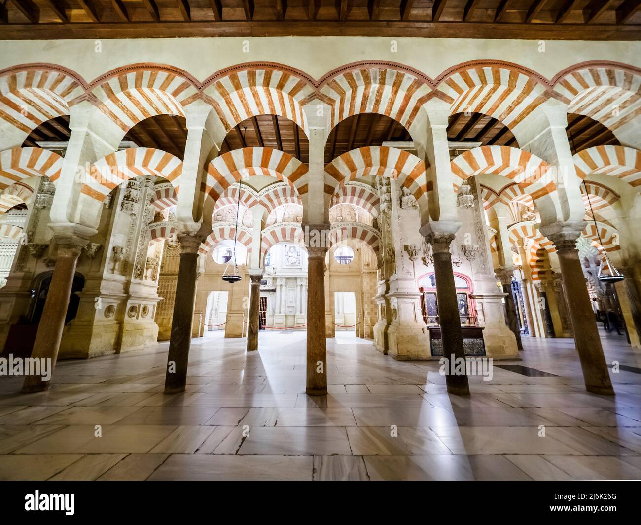 Decorated archways and columns in Moorish style in the Mezquita ...