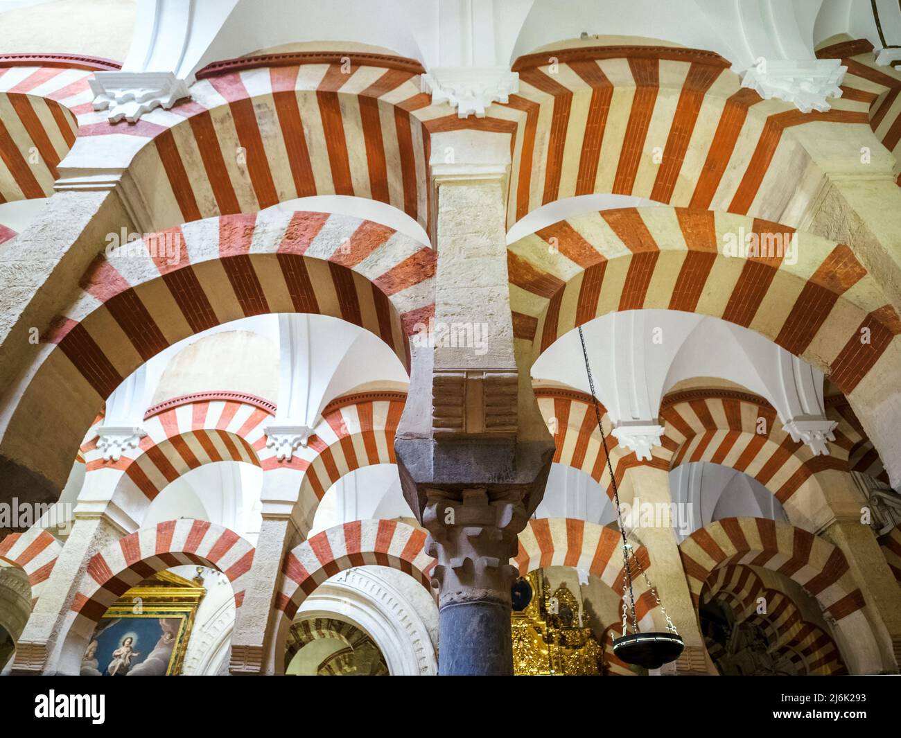 Decorated archways and columns in Moorish style in the Mezquita ...