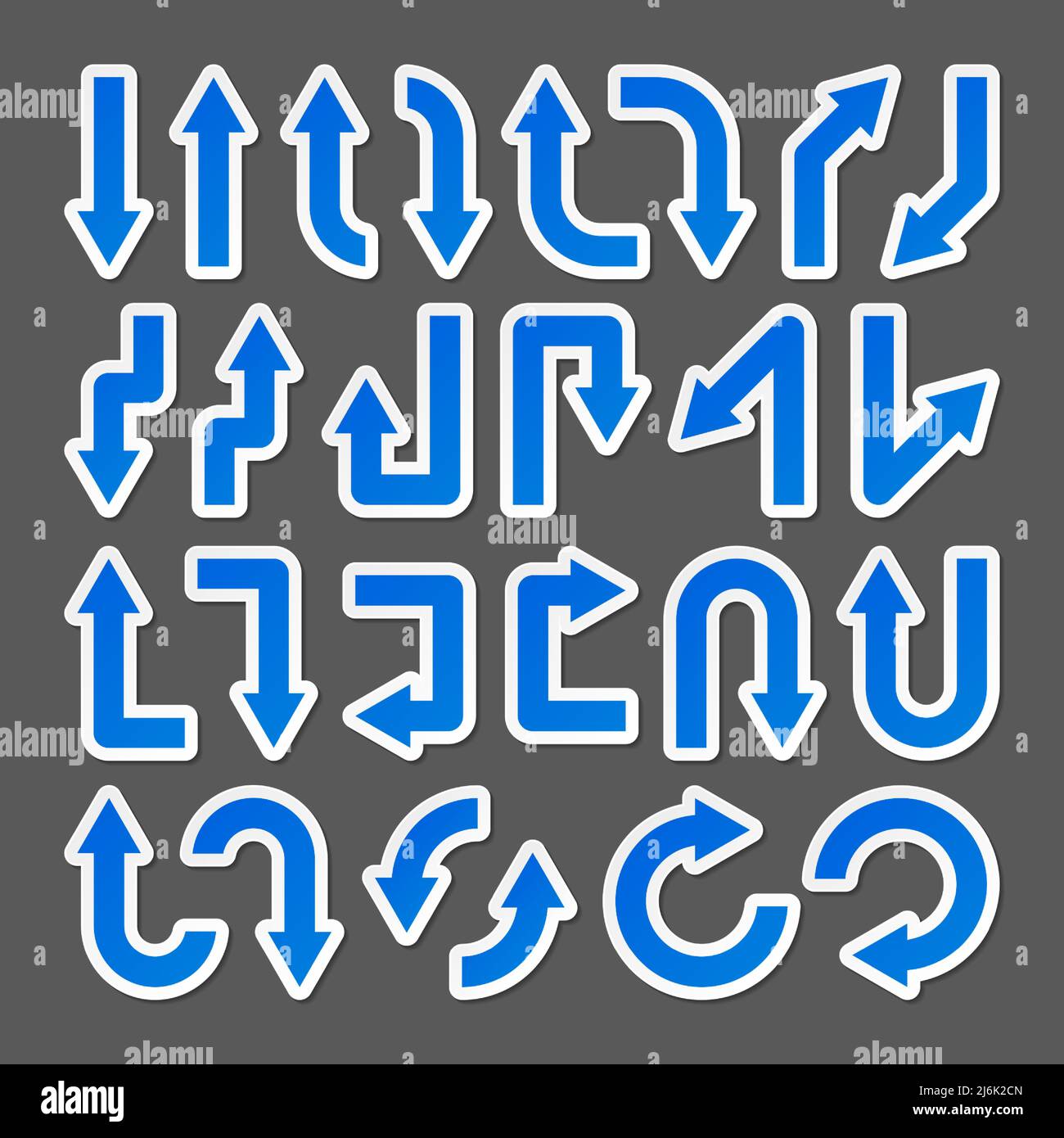 Colorful arrow stickers set. Blue pointers collection. Simple arrows in ...