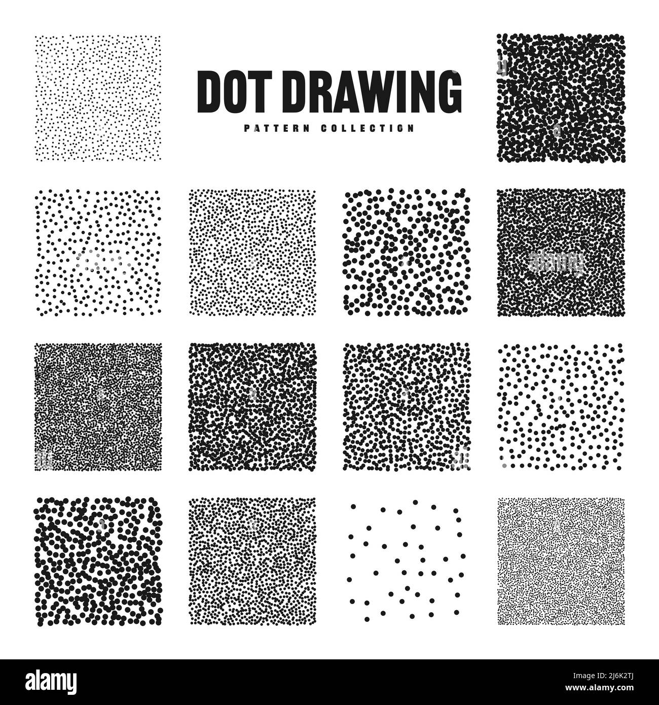 Square shaped dotted objects, stipple elements. Stippling, dotwork ...