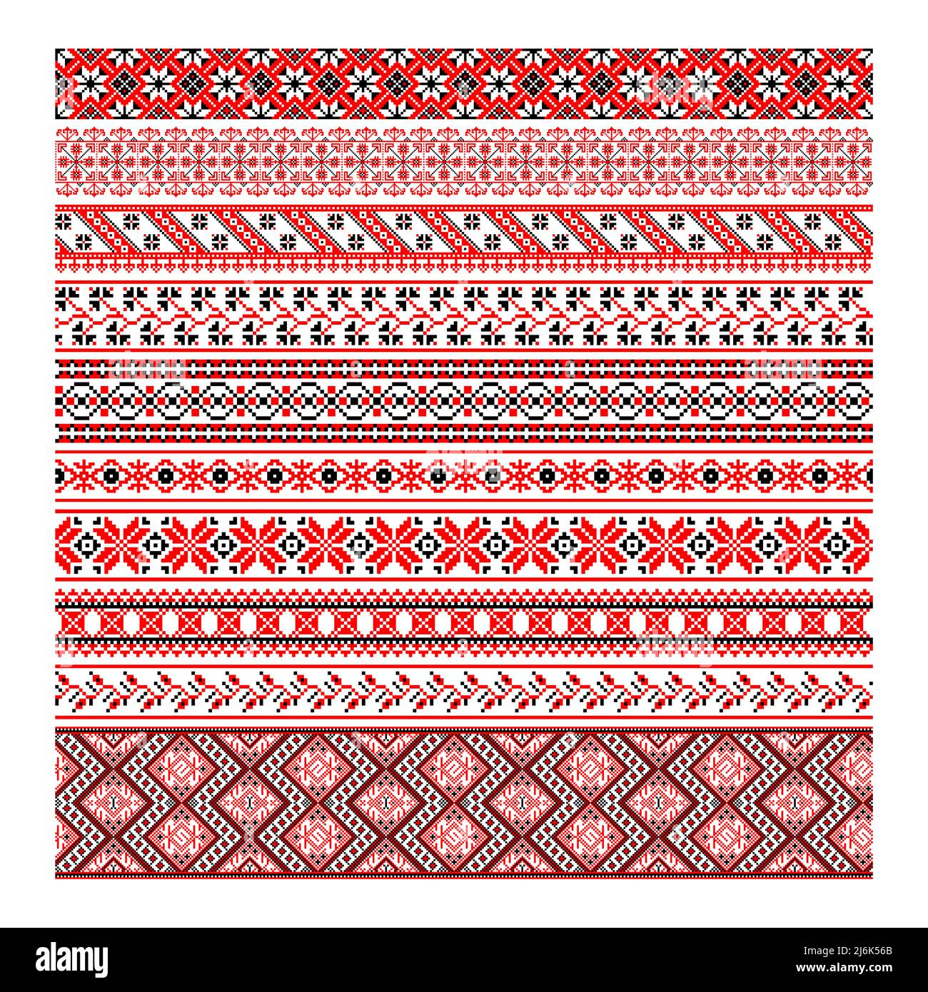 Set of Pixelized pattern Vyshyvanka Traditional Ukrainian Seamless ...