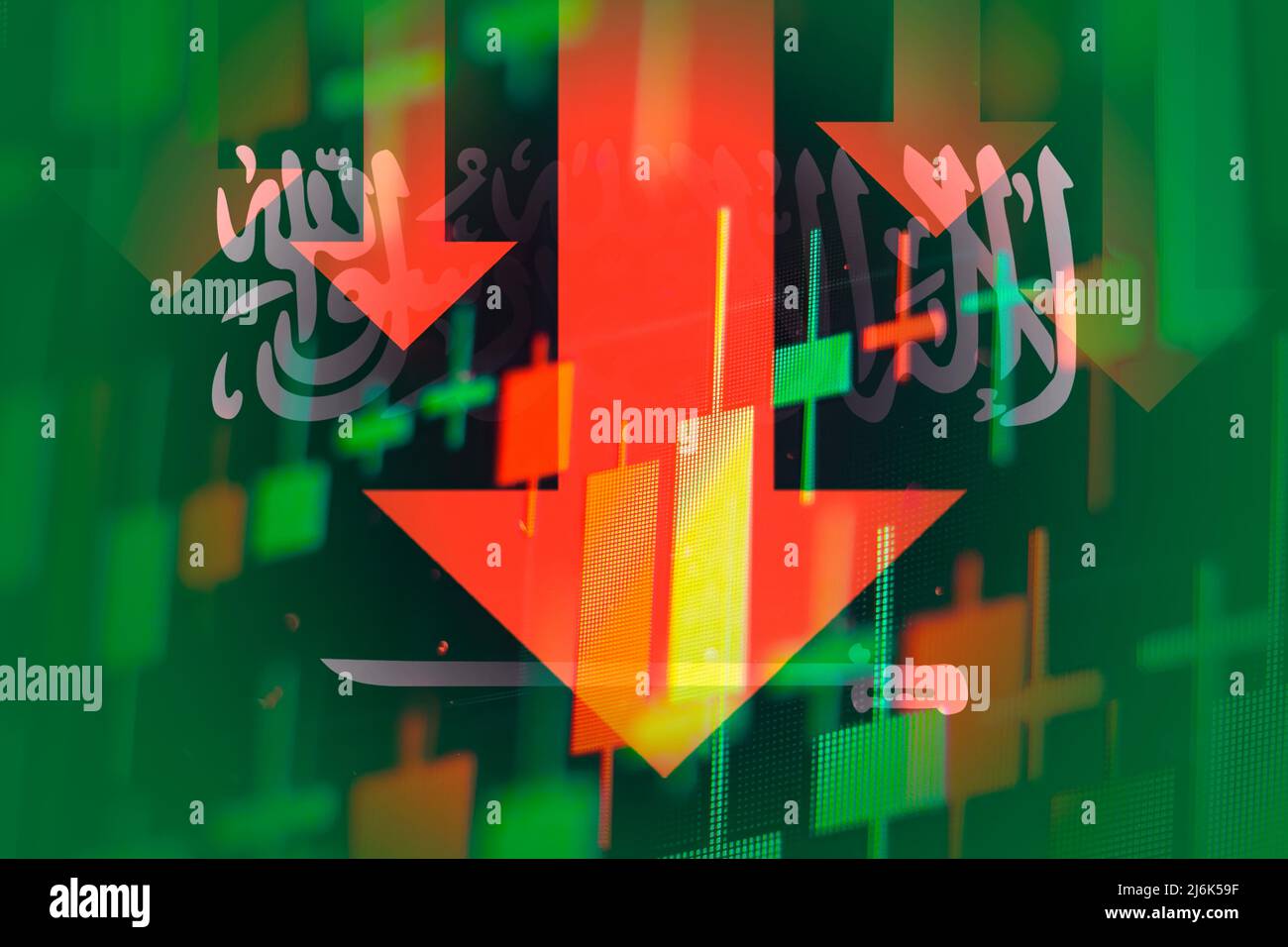Dropping arrows showing decreasing trend in economy in global crisis or ...