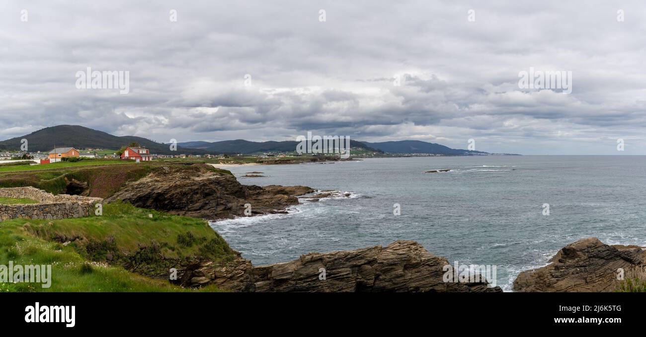 Foz, Spain - 21 April, 2022: coastline in Galicia near Foz with green ...