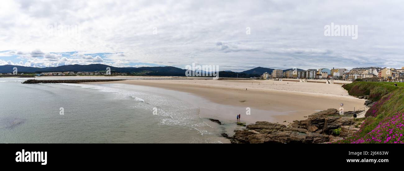 Foz, Spain - 21 April, 2022: panorama view of Foz beach and town with ...