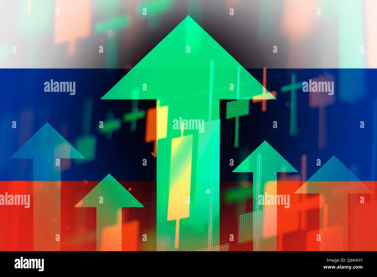 Increasing green arrows showing improvements in the economy or growth ...