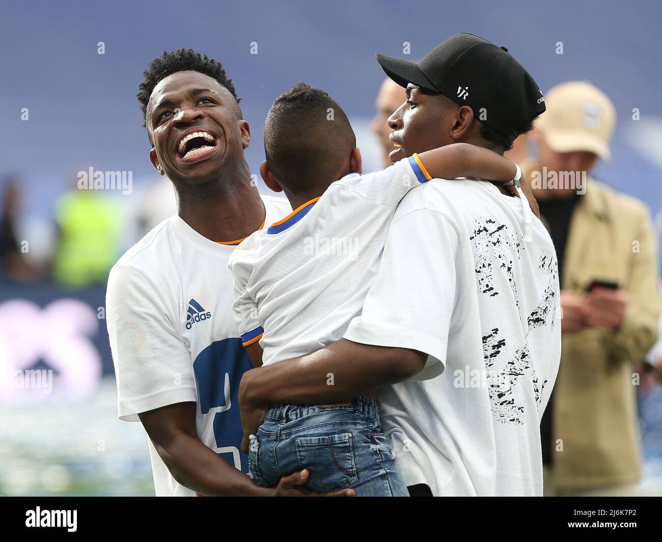 Real Madrid's Vinicius Junior celebrates with his family the victory in ...