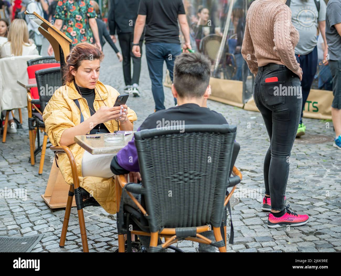 Bucharest, Romania - 04.08.2022: Tourists and locals at a outdoor ...