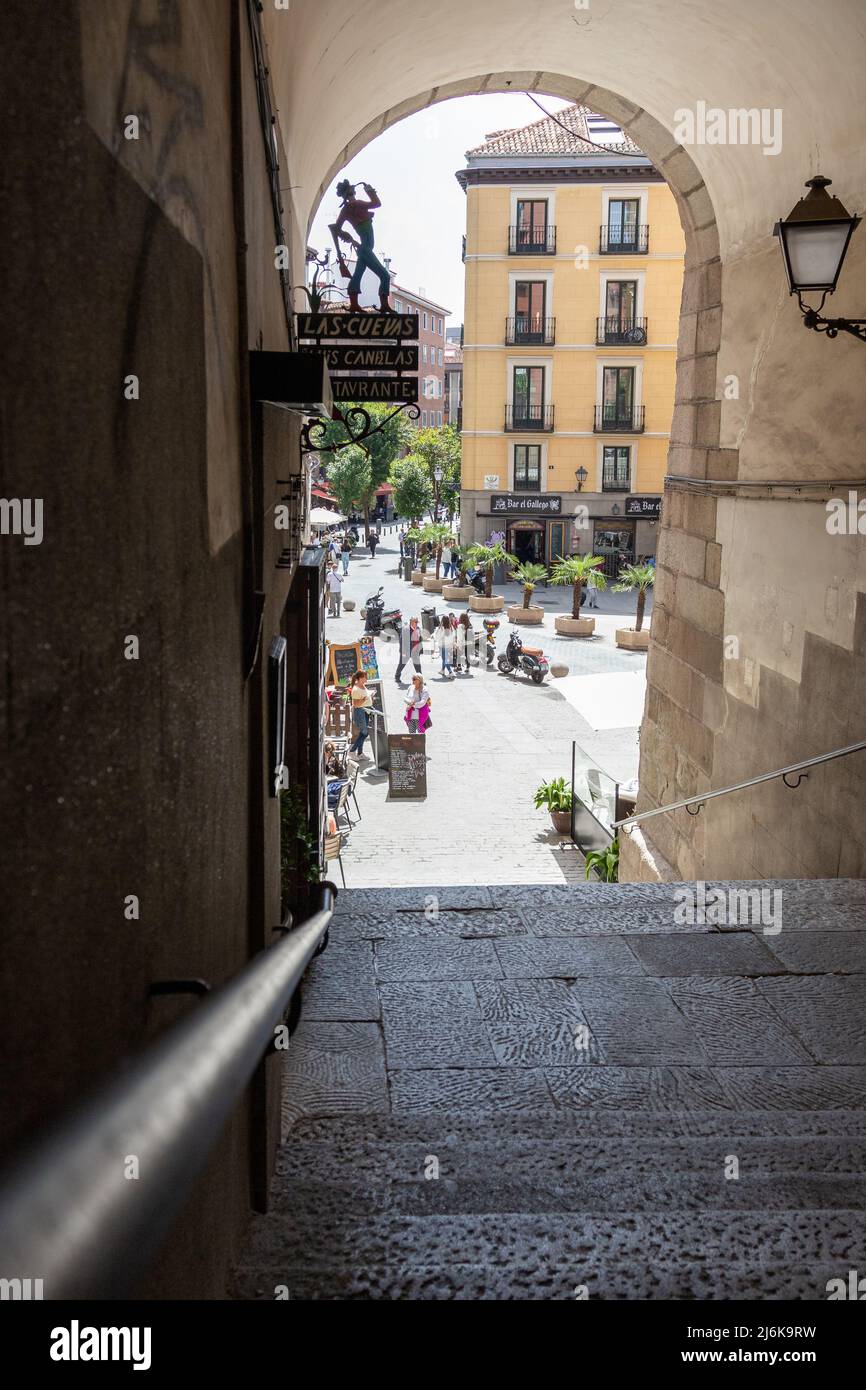 A busy plaza mayor with one the many arches as tourism is back in full ...