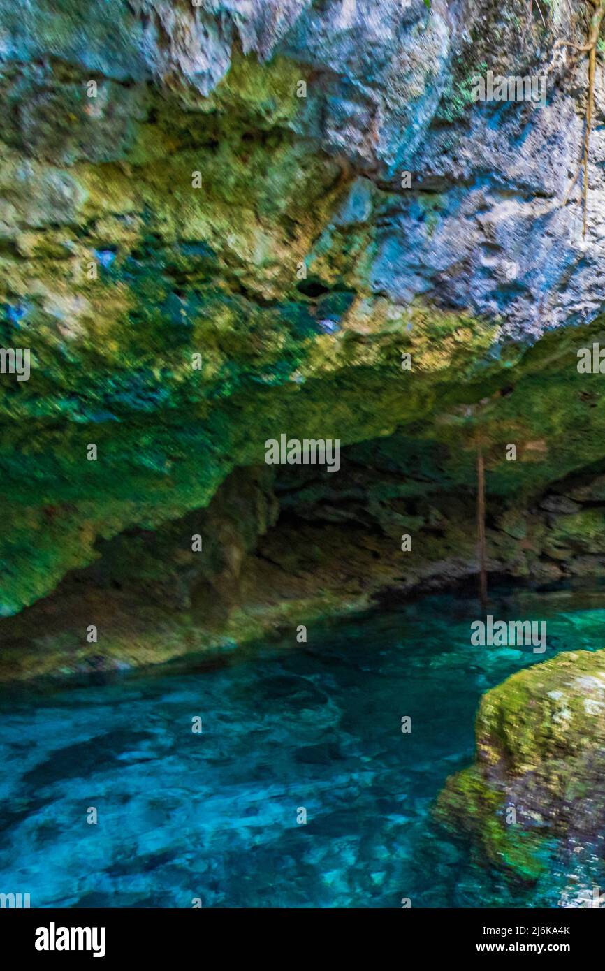 Amazing blue turquoise water and limestone cave sinkhole cenote Tajma ...