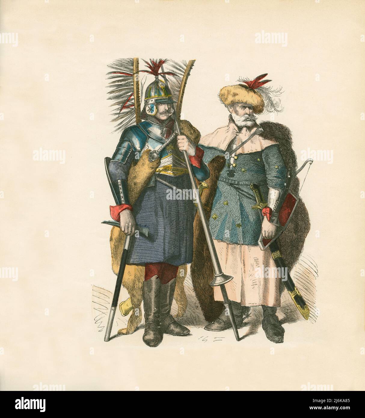 Two Soldiers, Lancer, Cavalryman, 16th Century, Illustration, The ...