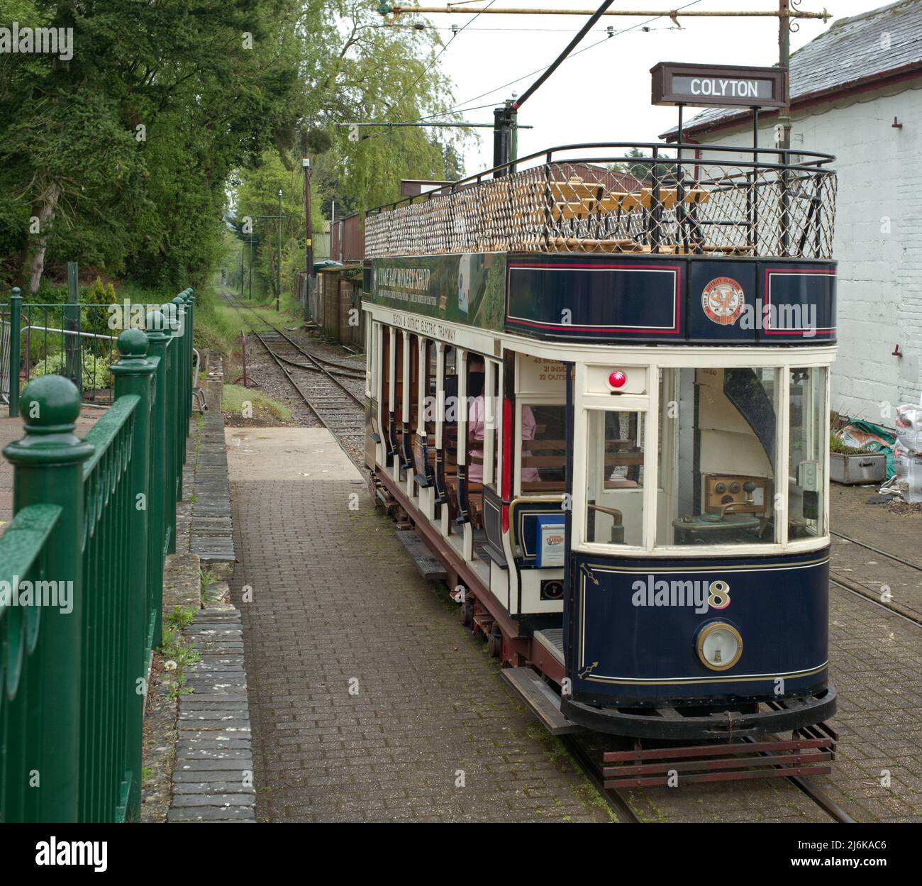 Colyton and Seaton electric tramway in Devon UK along the Axe estuary ...