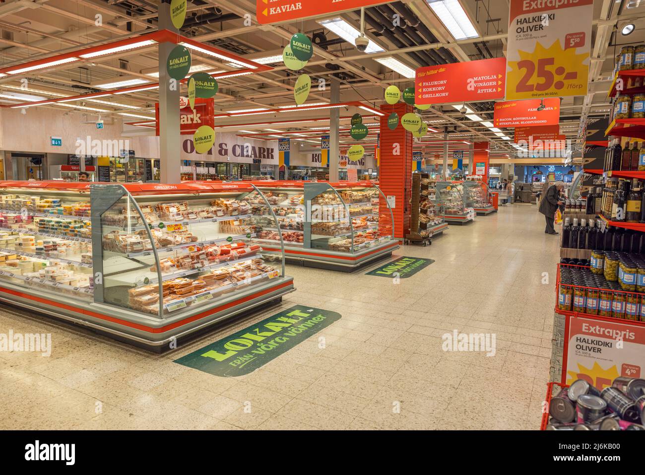 Beautiful view of interior of supermarket ICA mall with products on ...