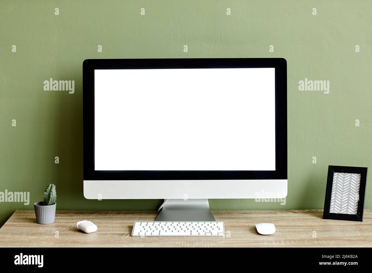Minimal background image of white computer screen at home workplace ...