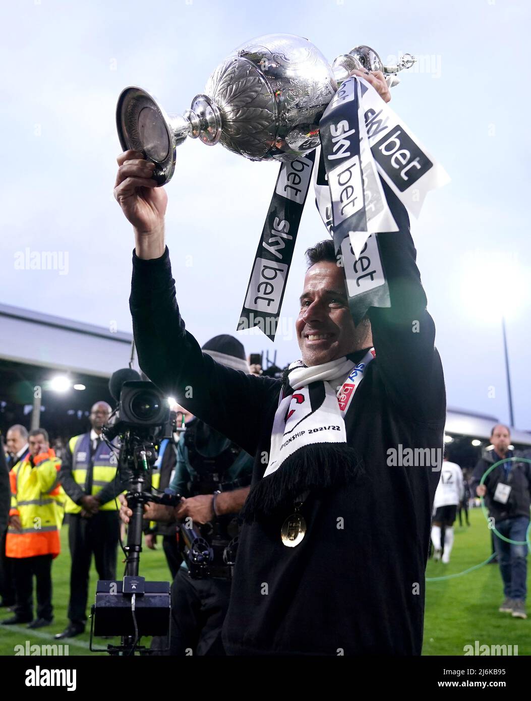 Fulham manager Marco Silva celebrates with the Championship trophy ...