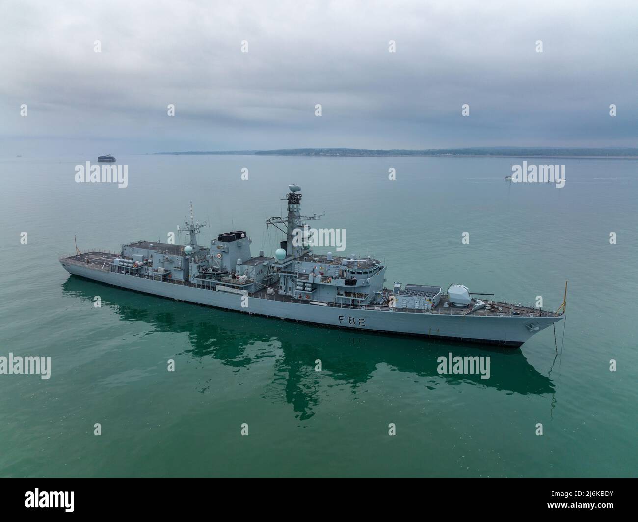 HMS Somerset (Type 23 frigate) anchored in the solent Portsmouth Stock ...
