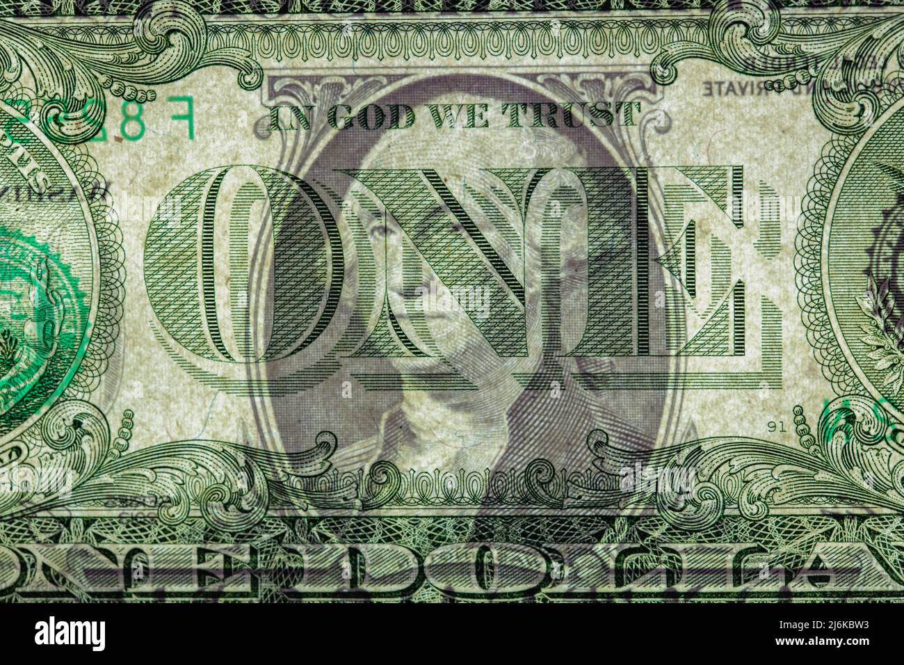 fragment of 1dollar banknote with visible details of banknote reverse ...