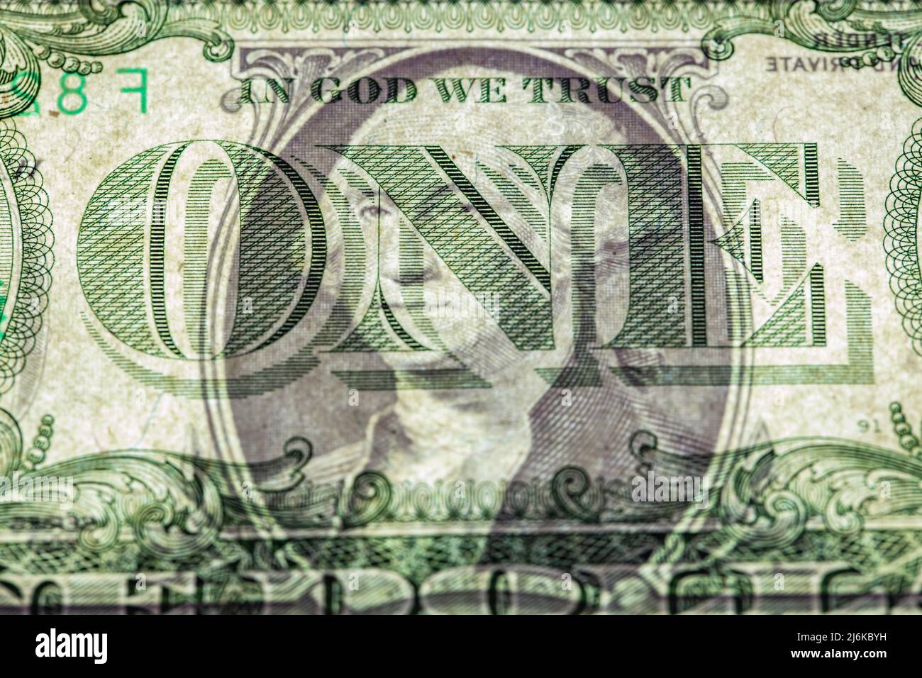 fragment of 1dollar banknote with visible details of banknote reverse ...