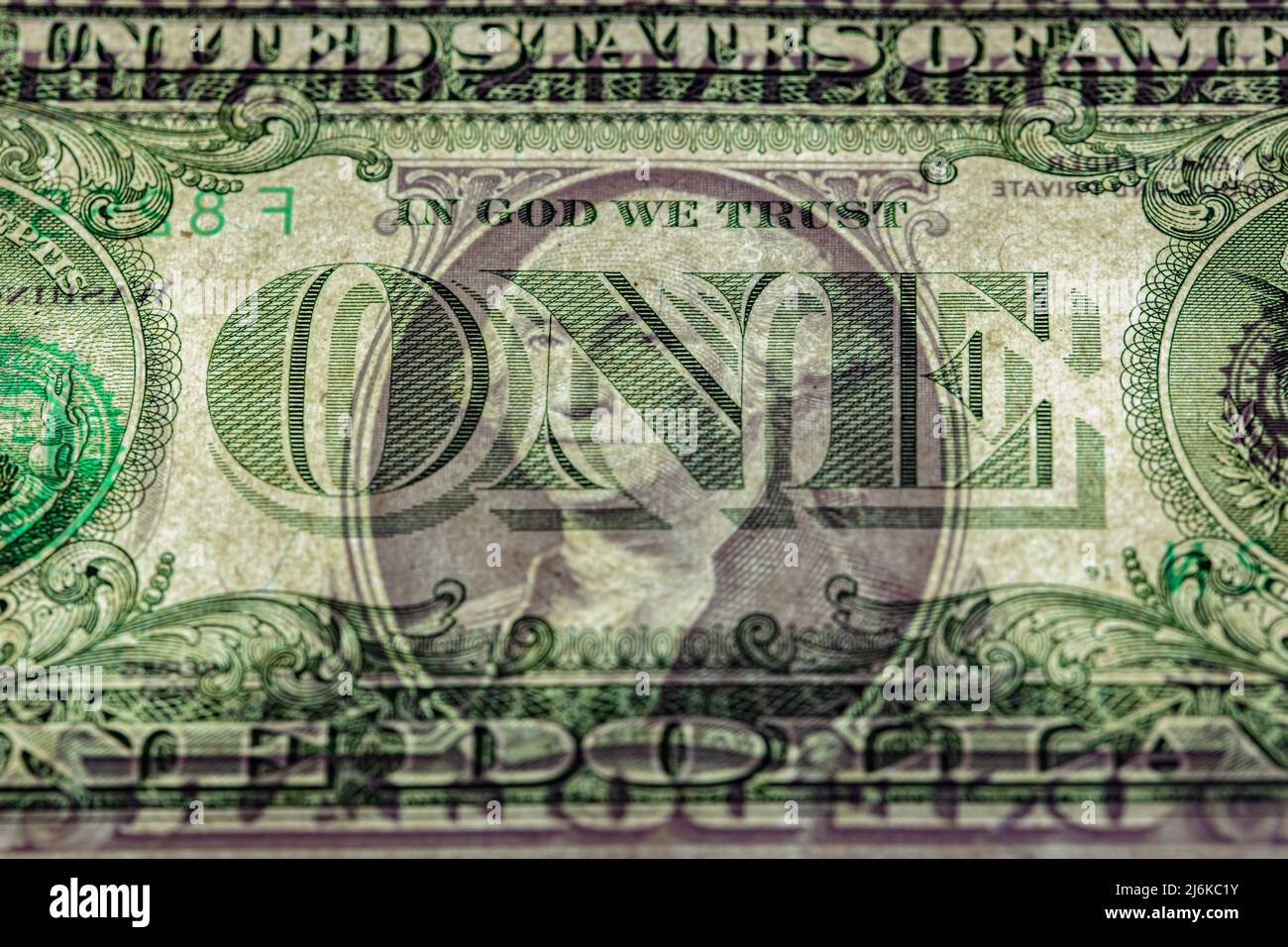 fragment of 1dollar banknote with visible details of banknote reverse ...