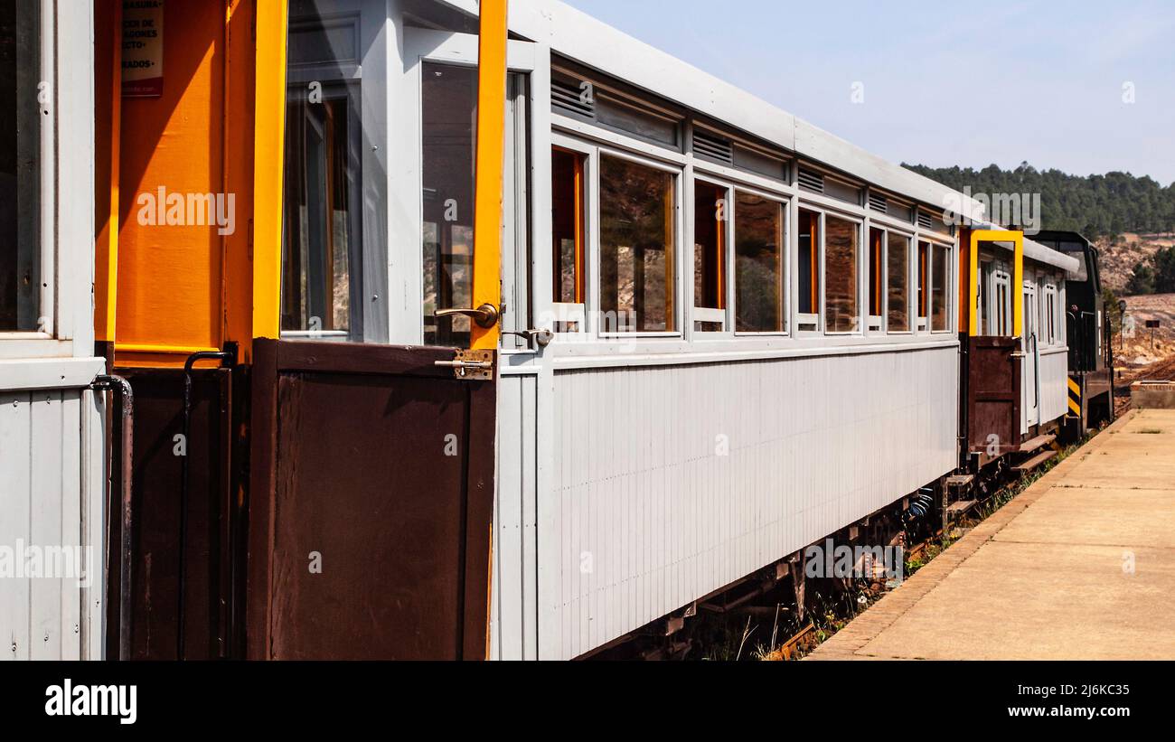 Wooden train carriages of the tourist train in Riotinto Stock Photo - Alamy