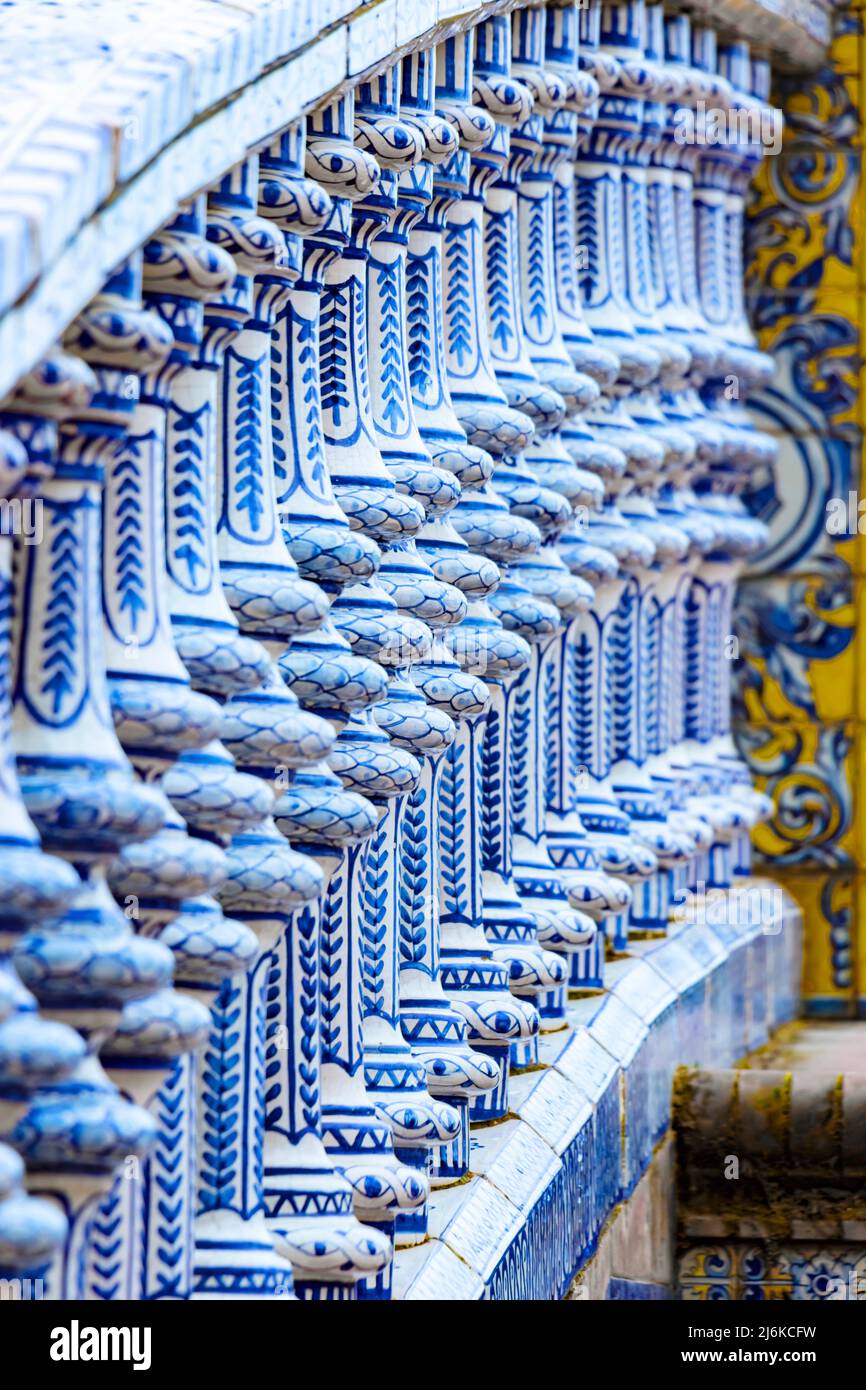 blue and white ceramic columns of bridge balustrade at the historic ...