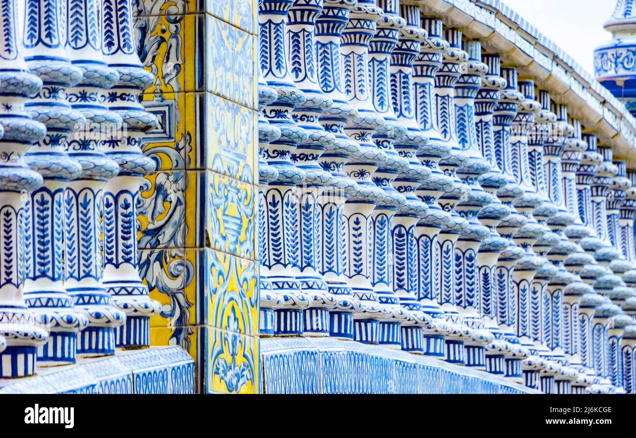 blue and white ceramic columns of bridge balustrade at the historic ...