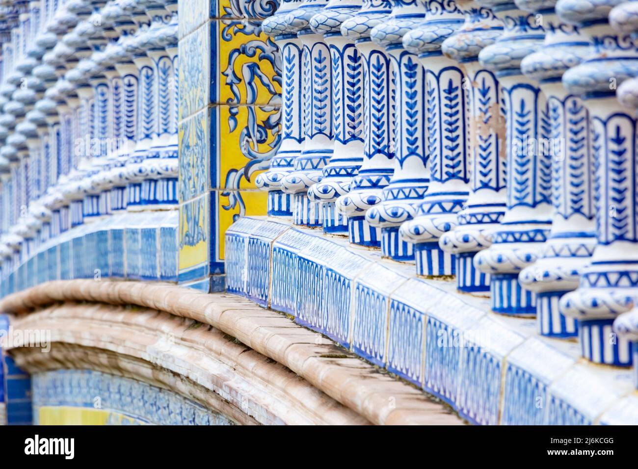 blue and white ceramic columns of bridge balustrade at the historic ...