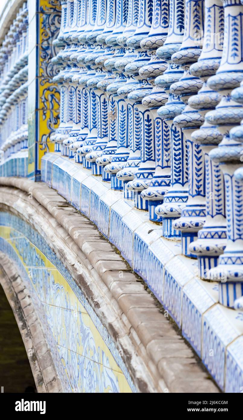 blue and white ceramic columns of bridge balustrade at the historic ...