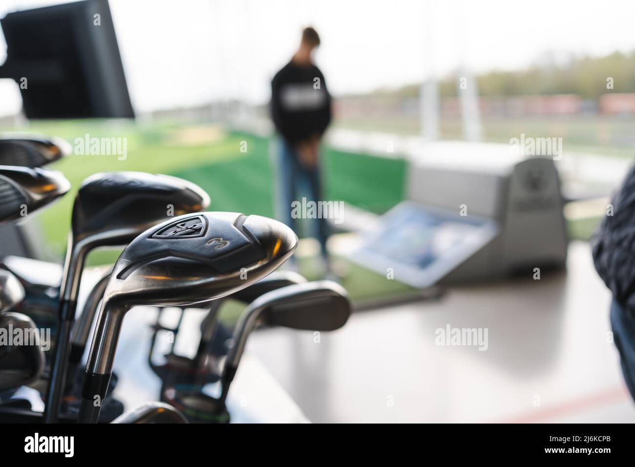 Iron Golf clubs with numbers in modern golf course. Top golf Stock ...