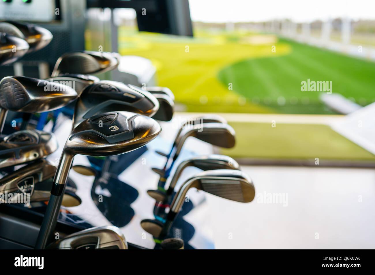 Iron Golf clubs with numbers in modern golf course. Top golf Stock ...