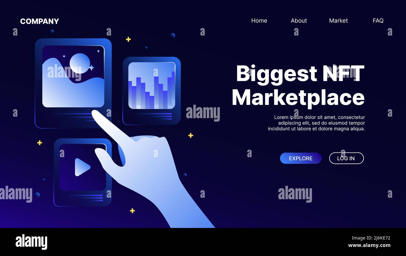 Landing Web Page for NFT Marketplace. Vector illustration Stock Vector ...