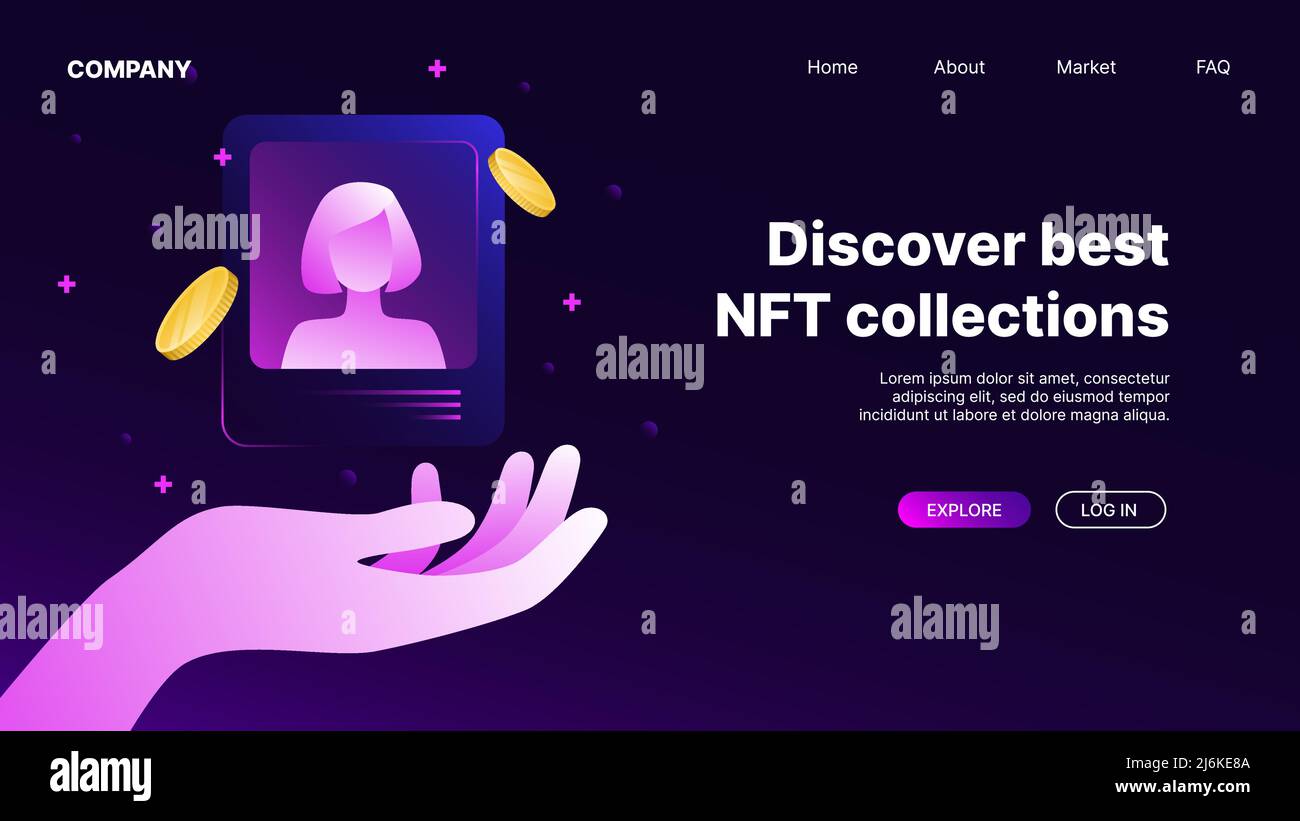 NFT Collections. Marketplace Web Page Template. Vector illustration ...