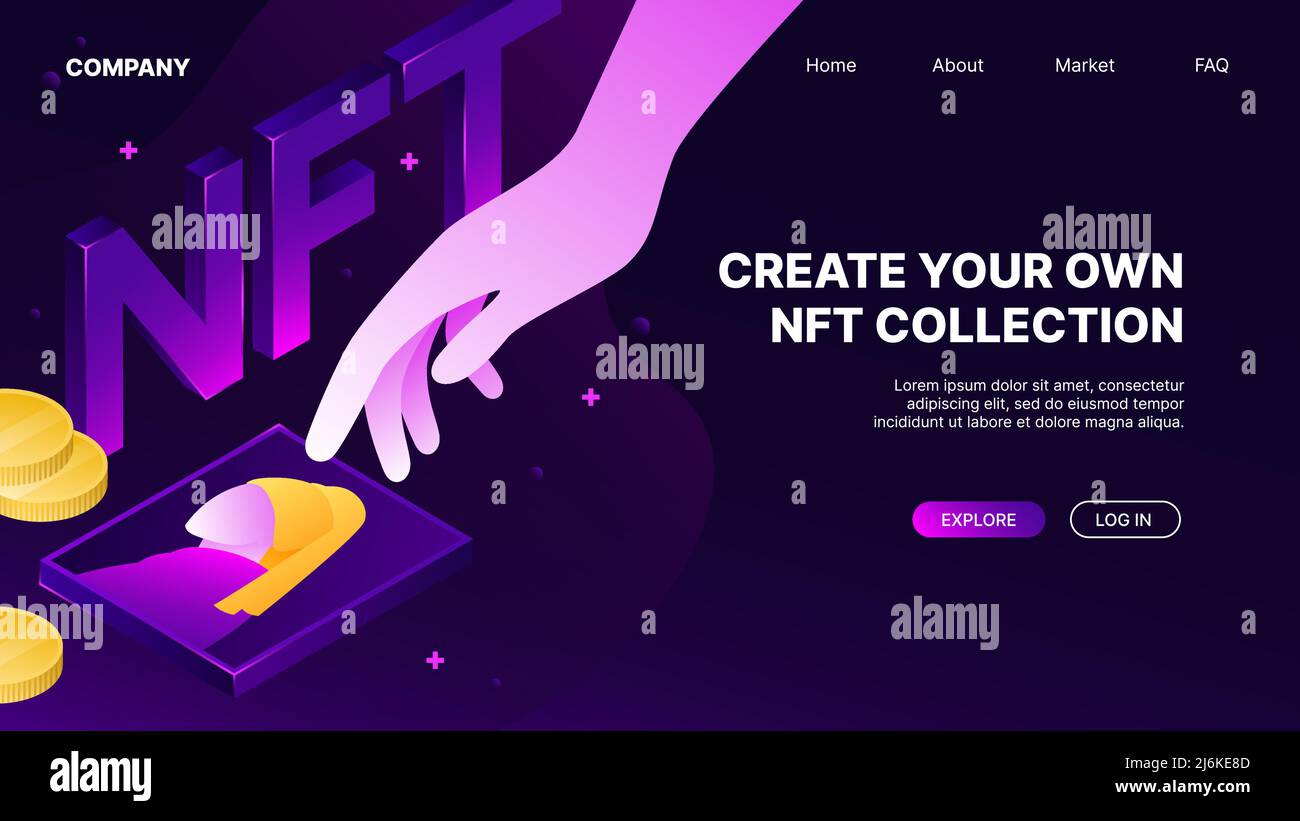 NFT Marketplace Landing Page. Web Design Template. Vector illustration ...