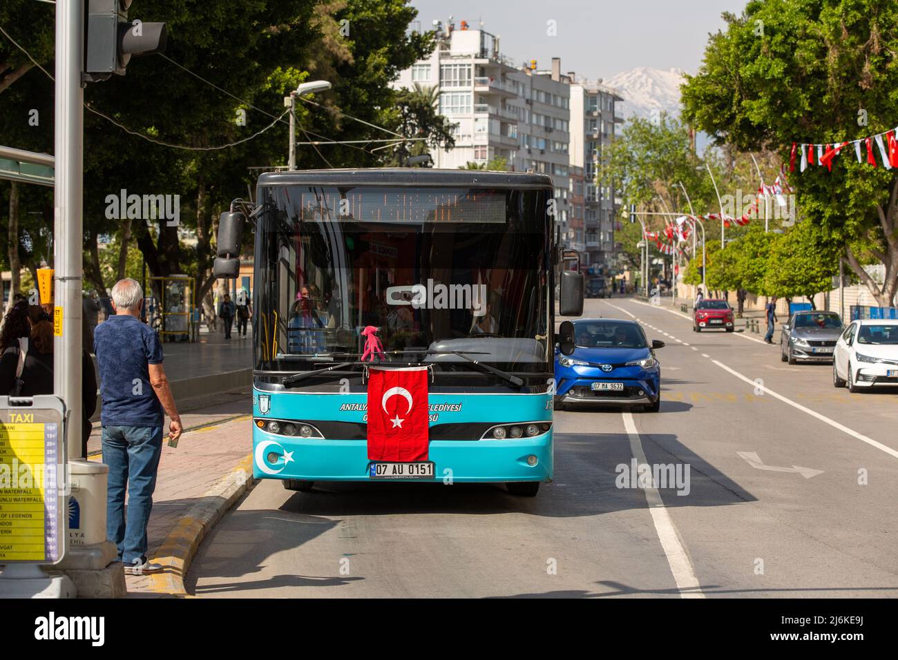 The bus used as a city public transportation vehicle in Antalya. Public ...