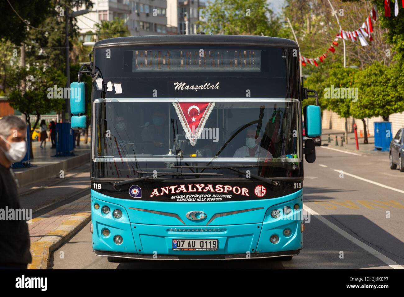 The bus used as a city public transportation vehicle in Antalya. Public ...
