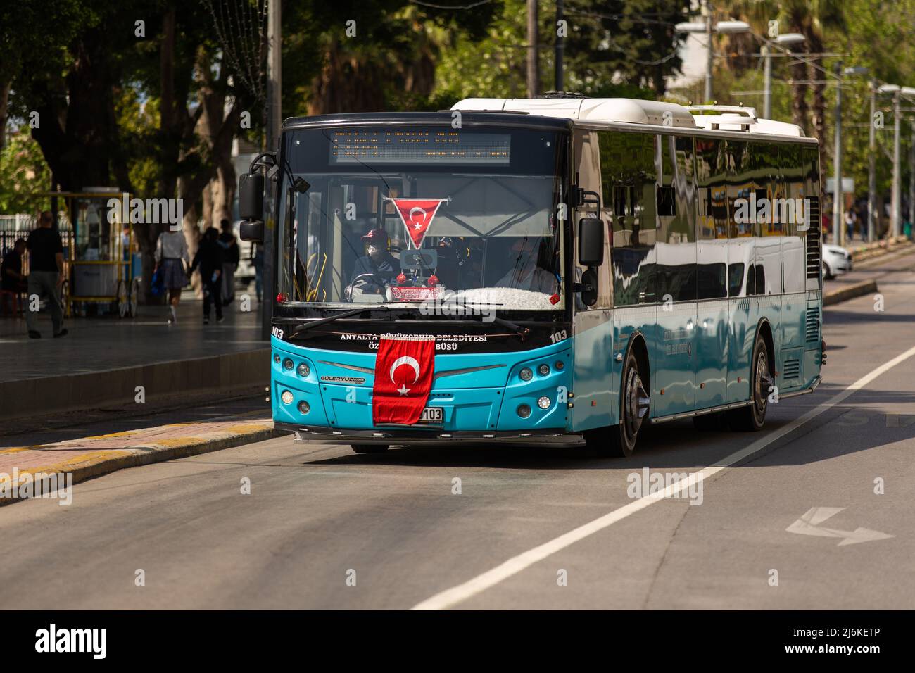 The bus used as a city public transportation vehicle in Antalya. Public ...