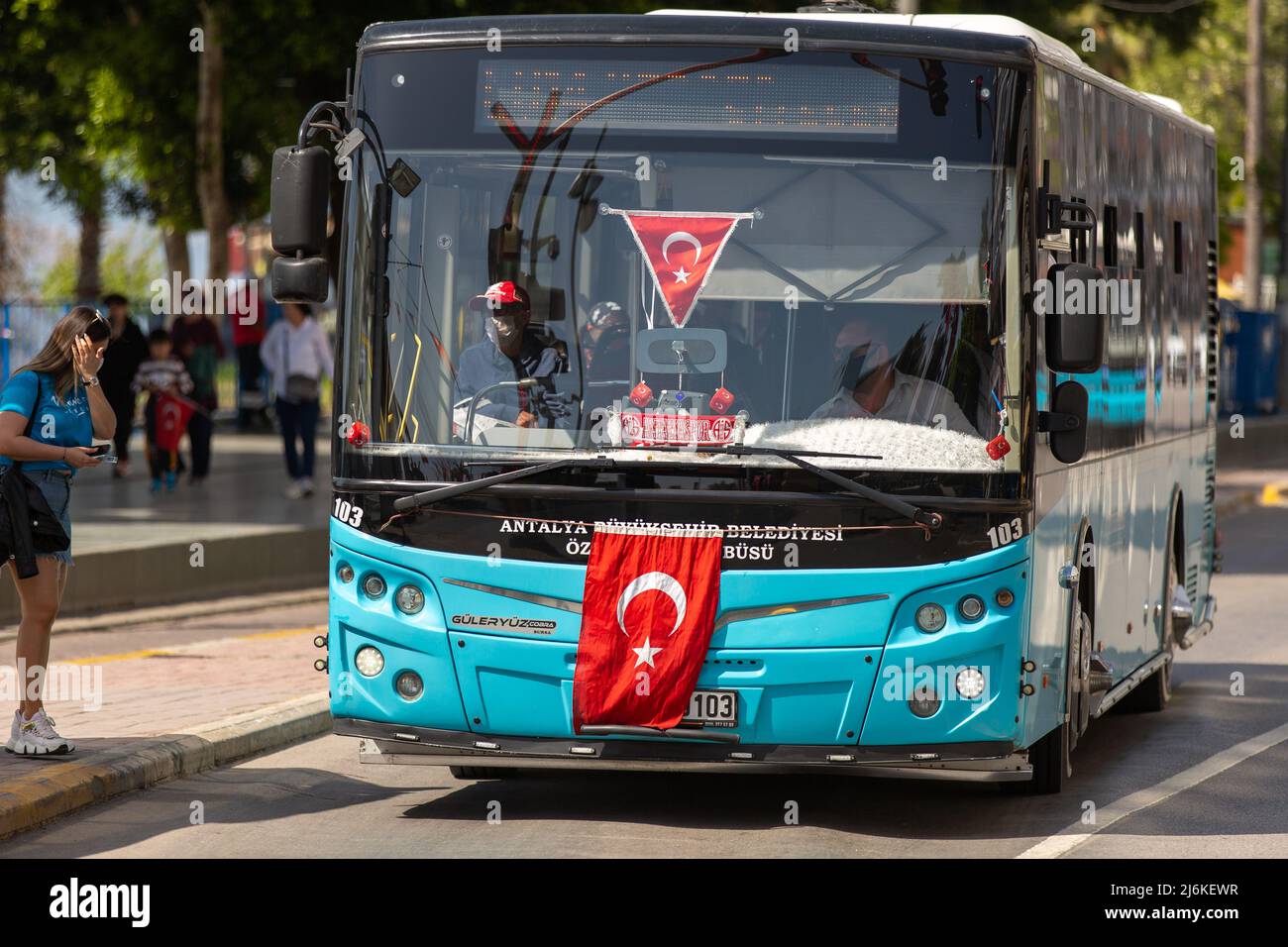 The bus used as a city public transportation vehicle in Antalya. Public ...