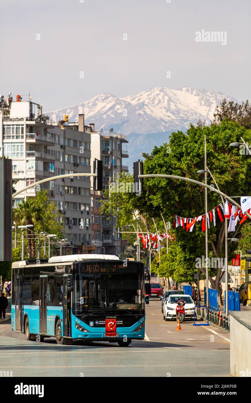 The bus used as a city public transportation vehicle in Antalya. Public ...