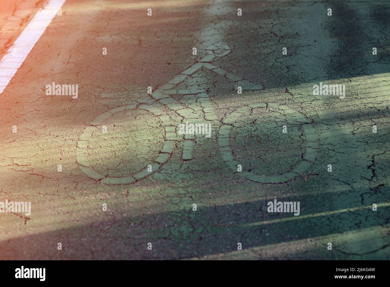 bicycle sign on a special green bicycle lane for biking. selective ...