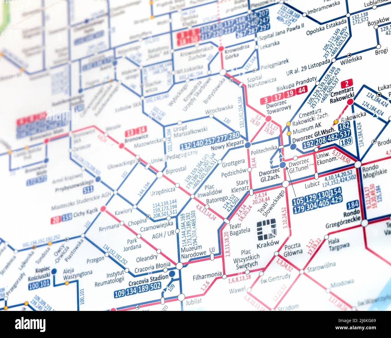 Krakow, Poland, city communication grid map, tram lines, public ...