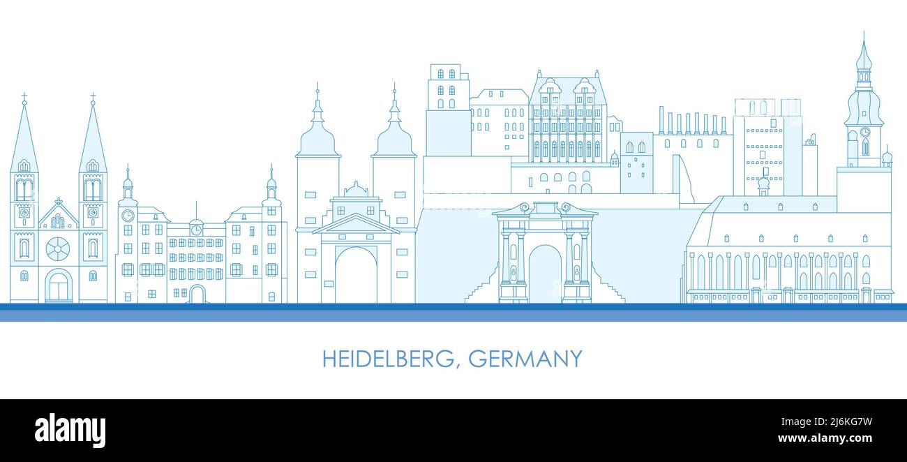 Outline Skyline panorama of city of Heidelberg, Germany - vector ...
