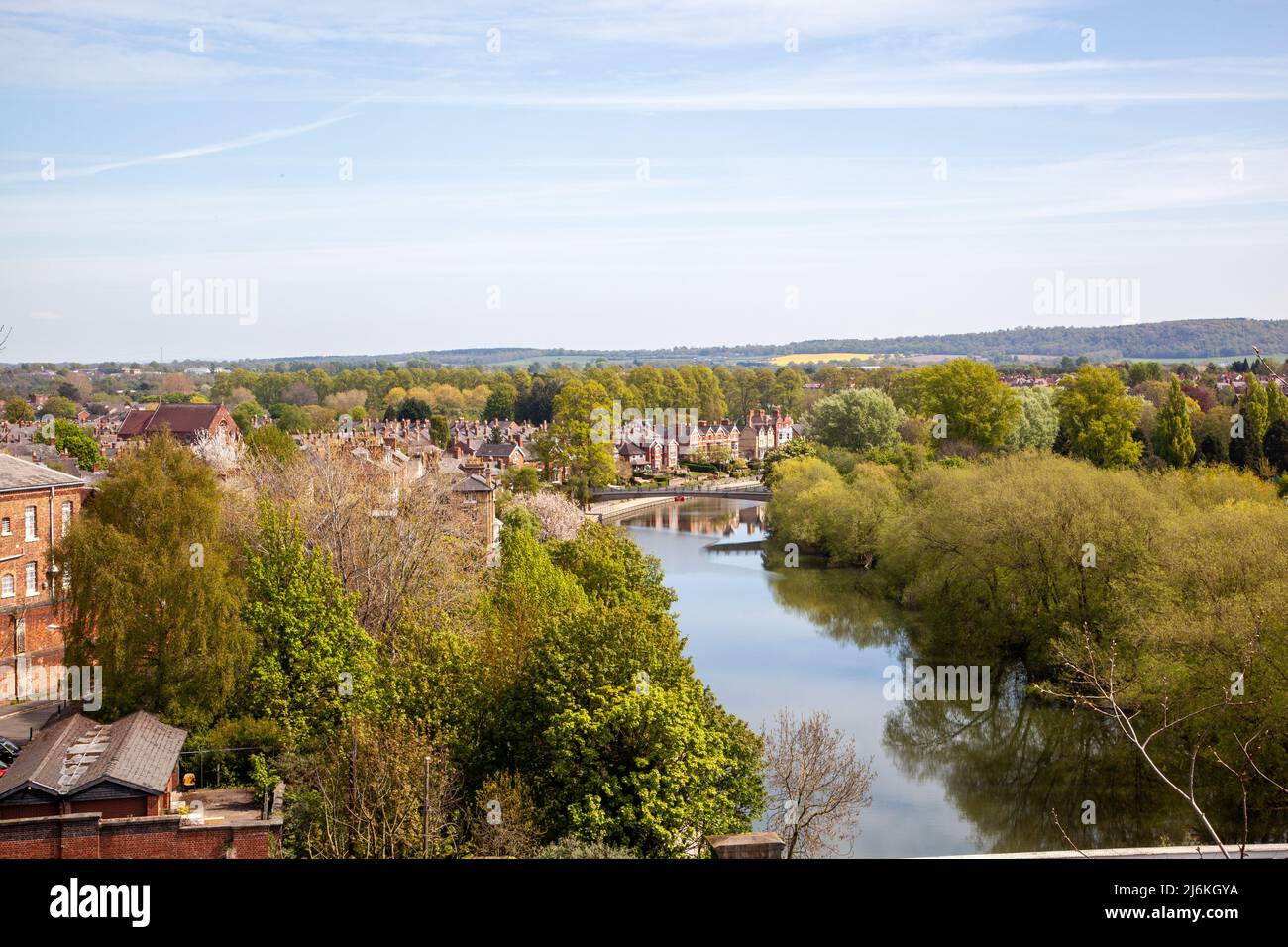 View along the river seven from the castle walls in the Shropshire ...