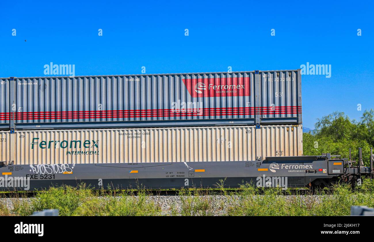 Feromex company train passing through Navojoa, Sonora Mexico. Mexican ...