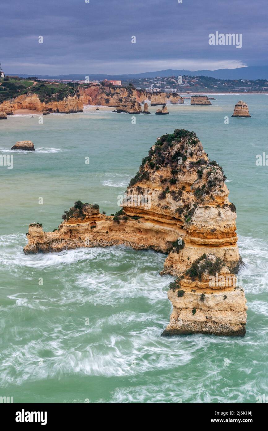 Islets and cliffs at Lagos coast, Algarve, Portugal Stock Photo - Alamy