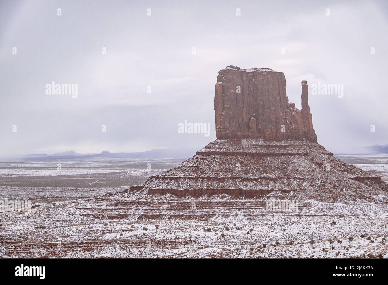 Classic southwest desert landscape with snow on the ground in Monument ...