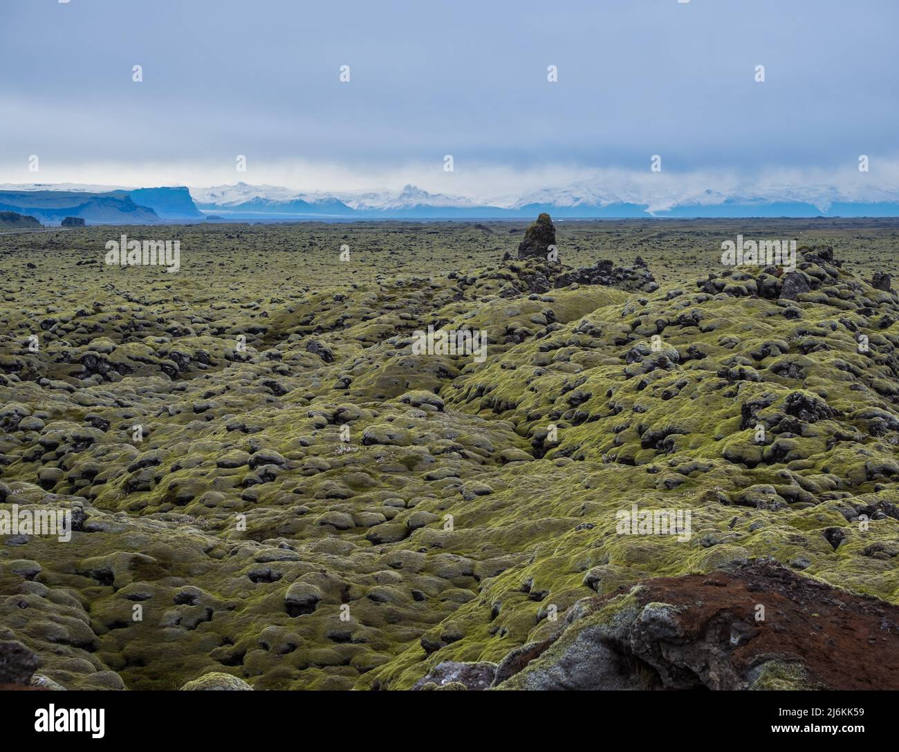 Scenic autumn green lava fields near Fjadrargljufur Canyon in Iceland ...