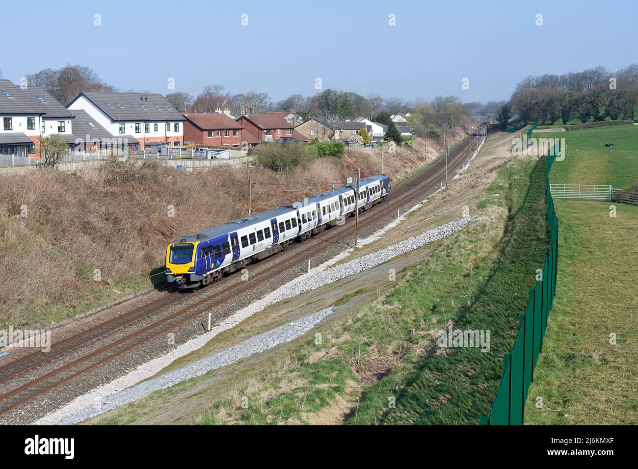 Northern Rail class 195 CAF diesel multiple unit on the electrified 2 ...