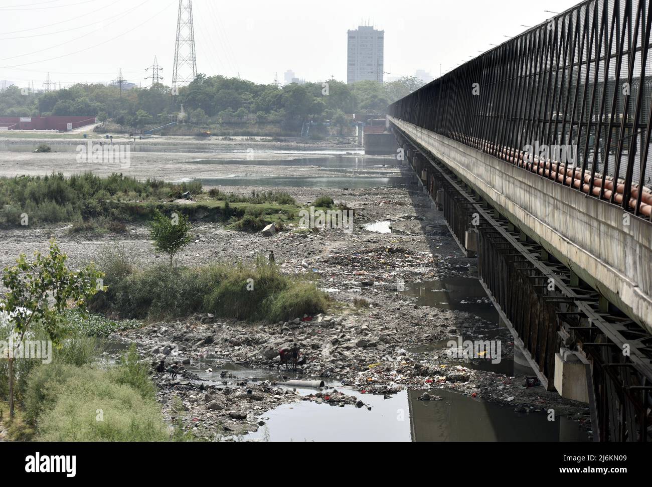 NEW DELHI, INDIA - MAY 2: A view of polluted Yamuna river that looks ...