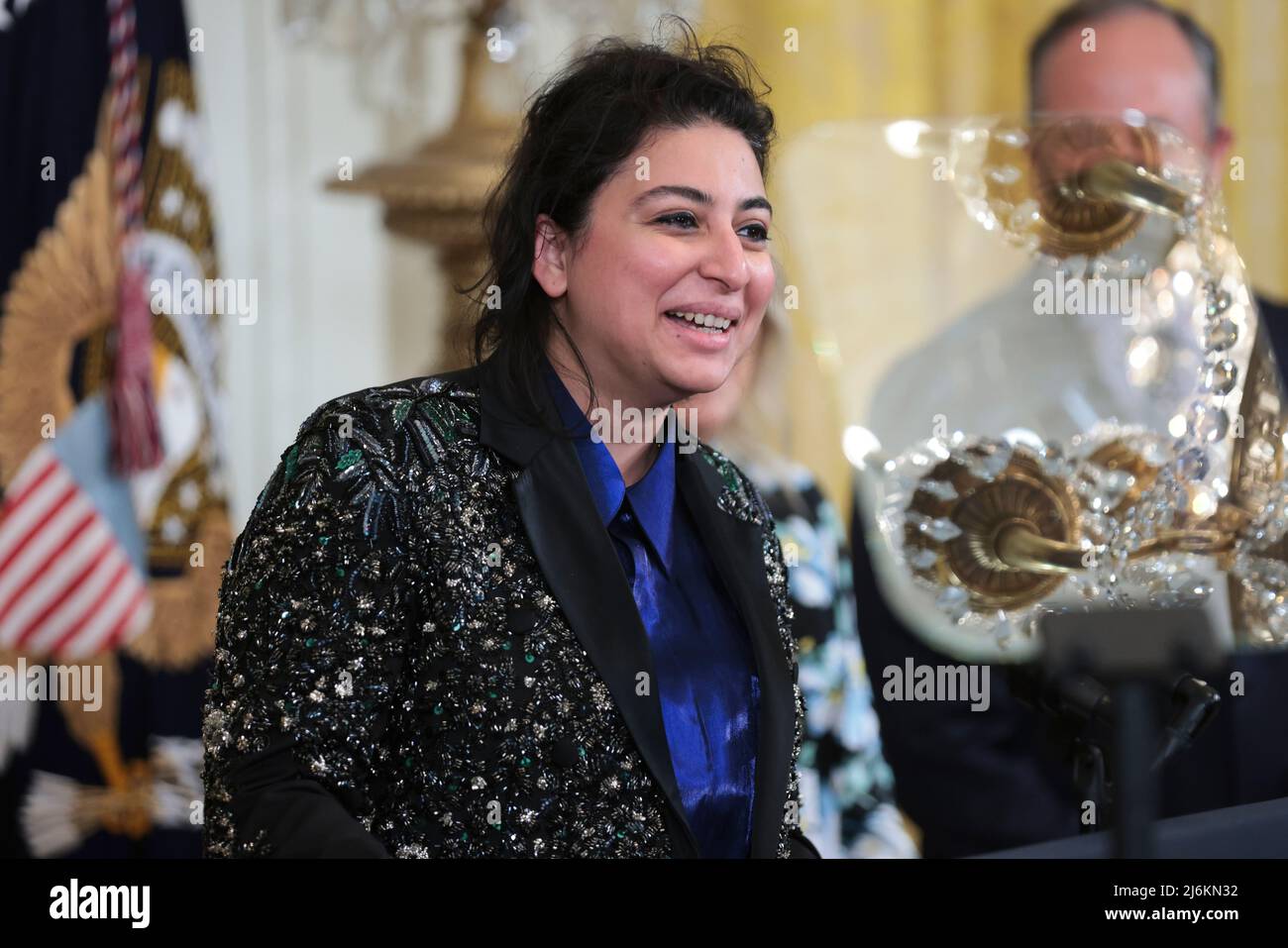 Arooj Aftab, Pakistani vocalist and composer, speaks during a reception ...