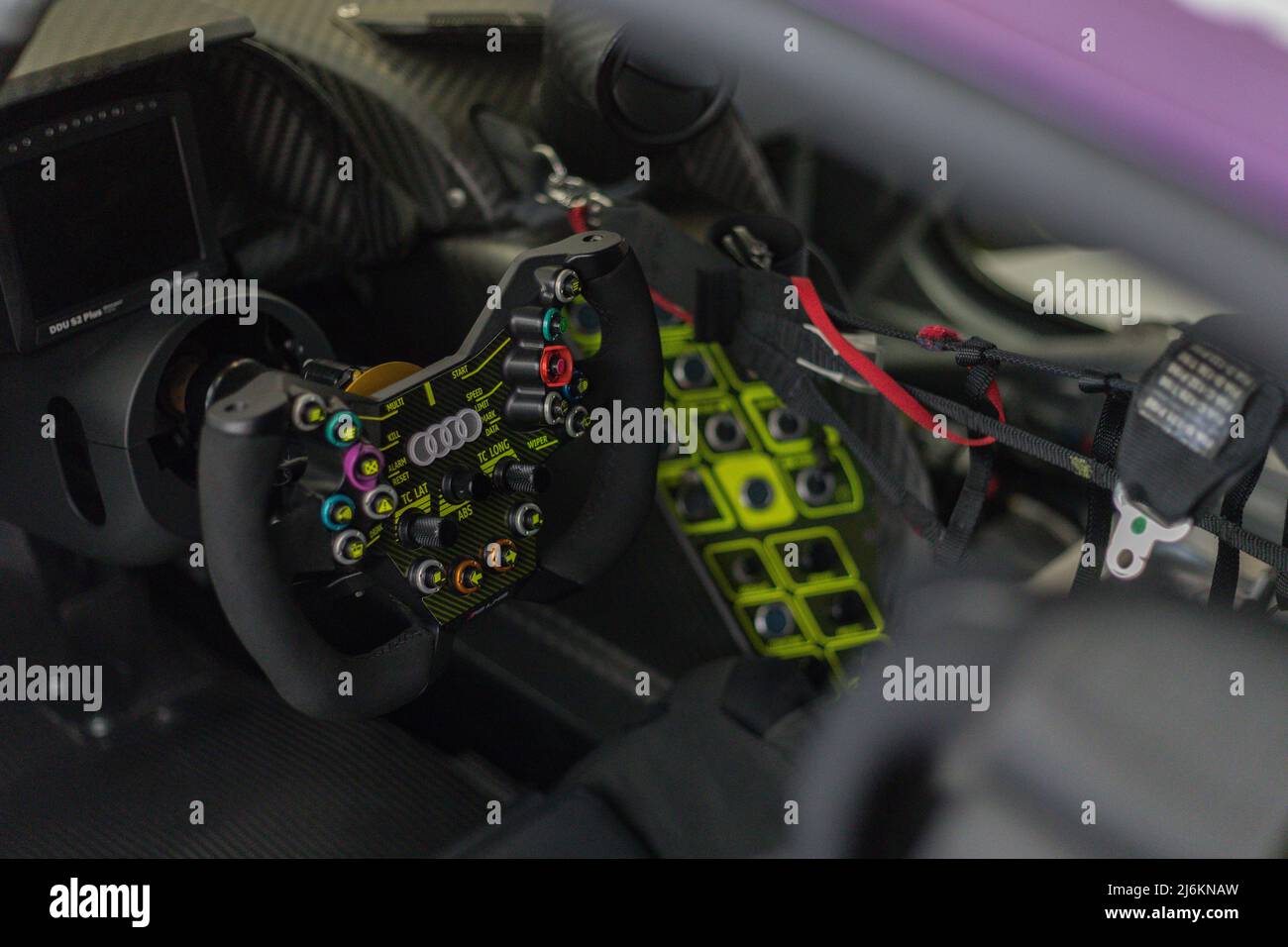 April 30, 2022. Estoril, Portugal. Steering wheel of the The #777 Olimp ...